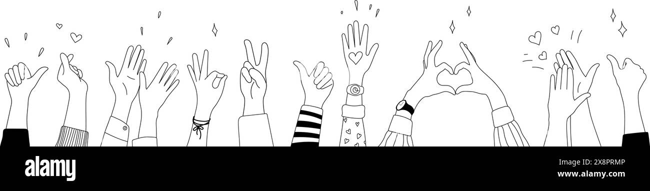 Doodle sketch hands up gestures comic icons silhouettes vector set ...
