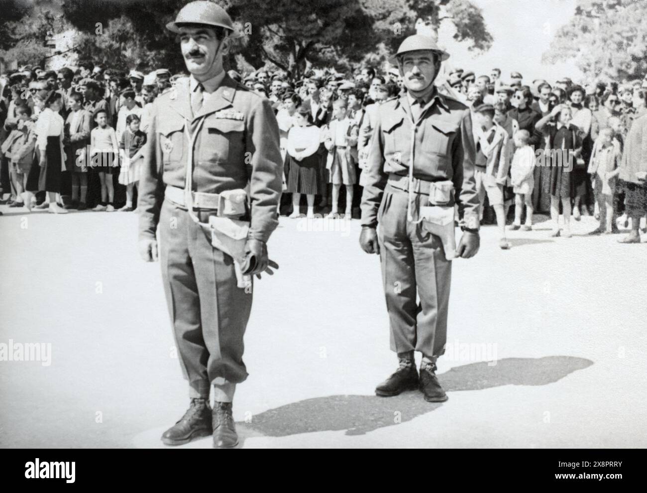 Greek Civil War era Hellenic Army officers in front of a crowd Stock ...