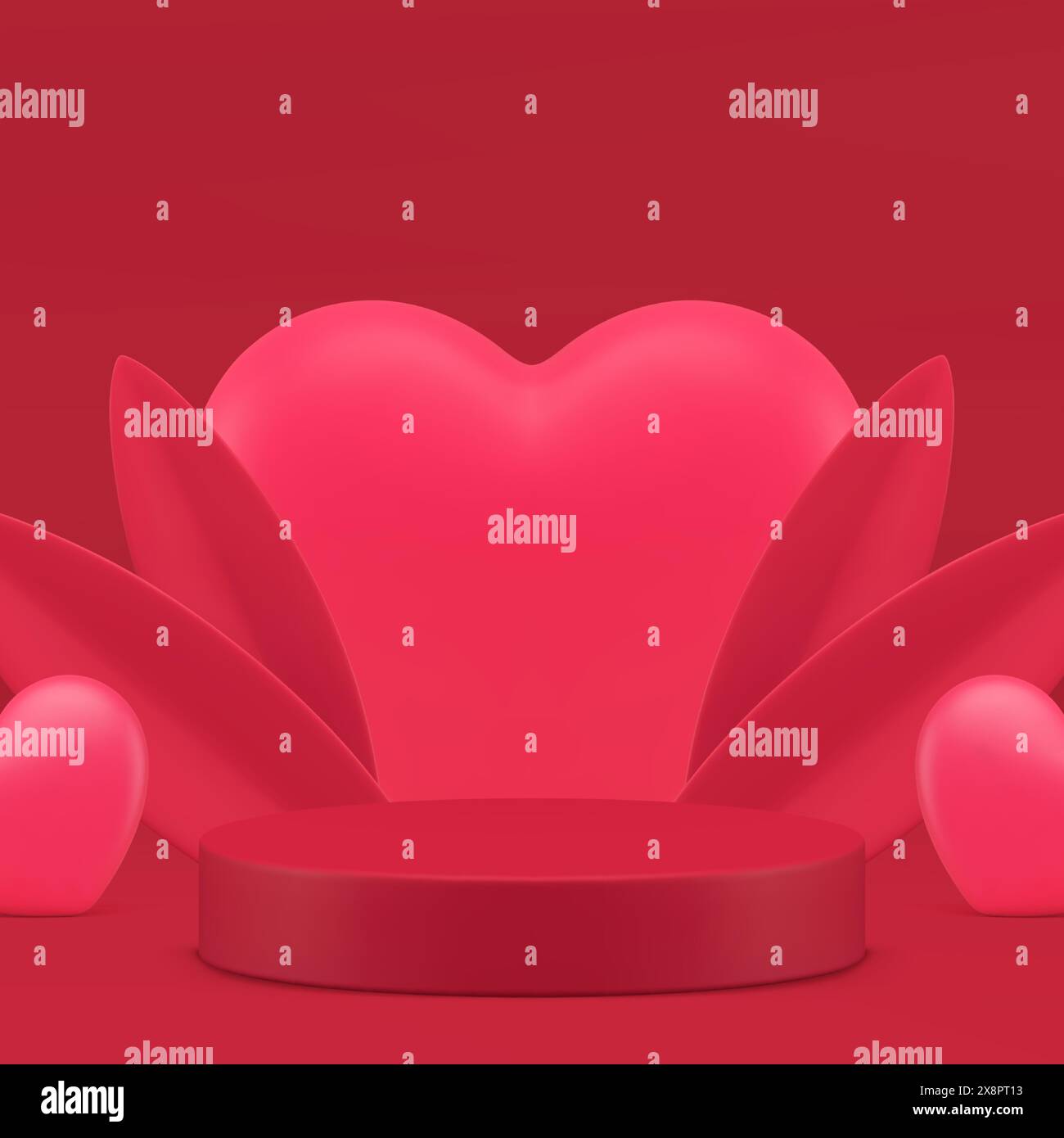 Red 3d cylinder podium pedestal with heart wall for product show ...