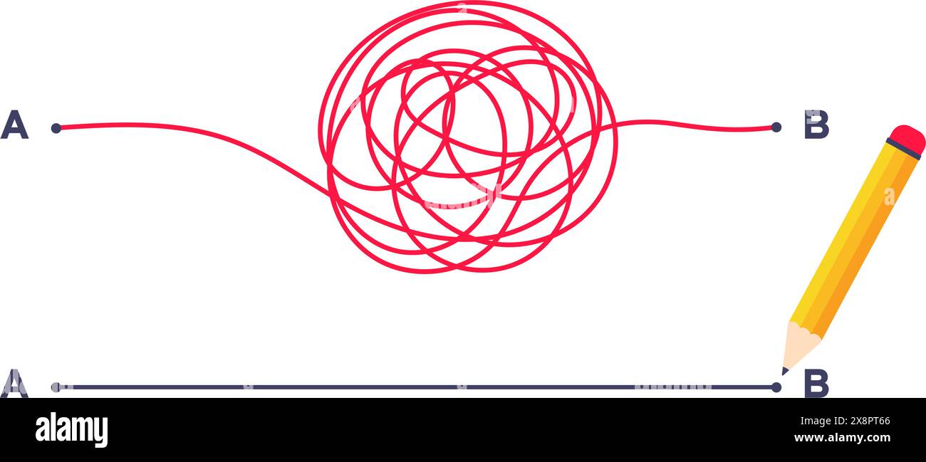 Complex and easy simple way from point A to B vector illustration Stock ...