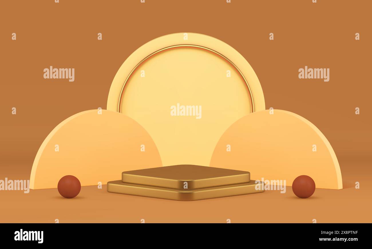 3d luxury neutral geometric display golden podium pedestal for show ...