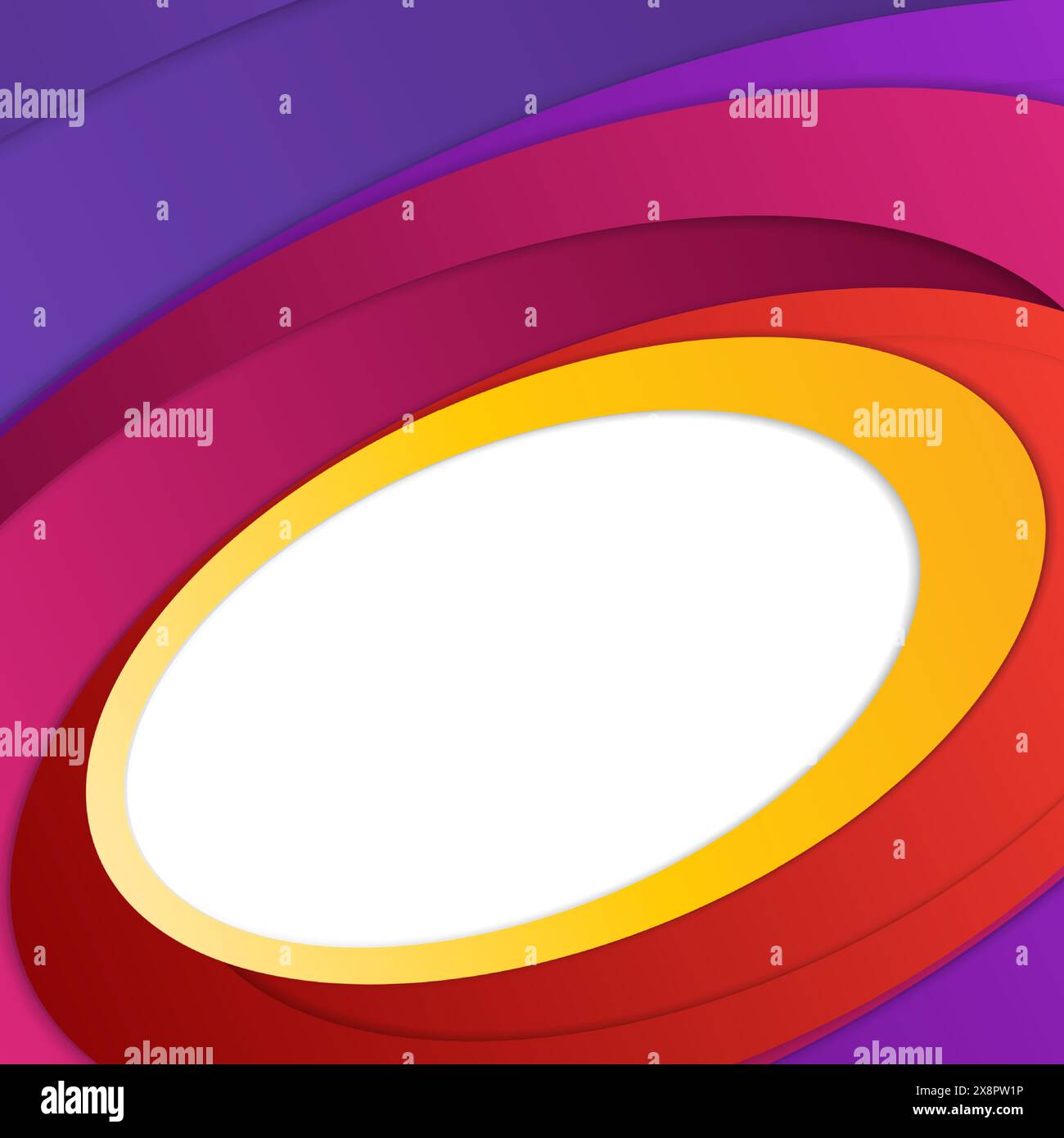 A striking composition showcasing concentric ellipses in bold hues of purple, red, orange, and ...