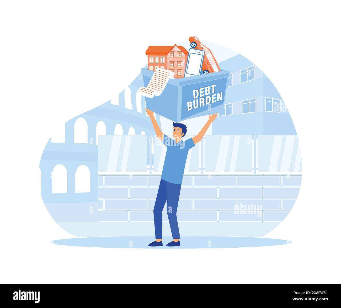 Businessman carrying heavy debt burden. flat vector modern illustration ...