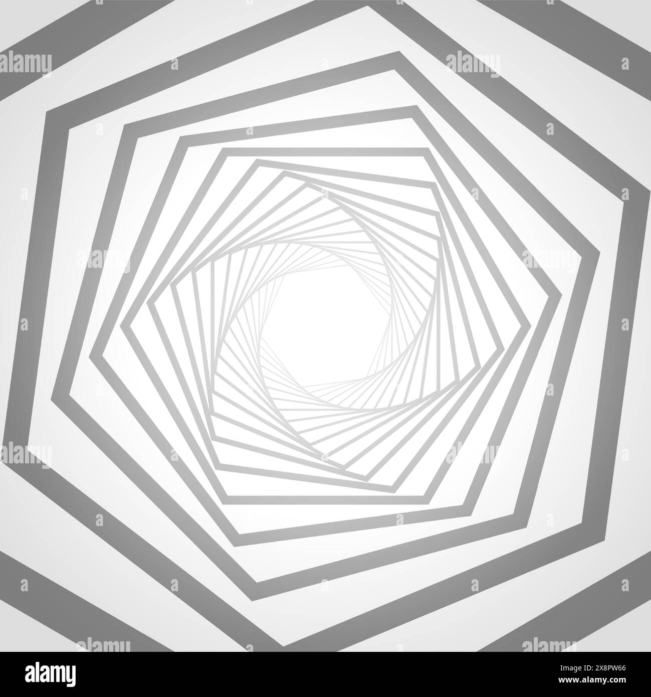 A monochrome, geometric pattern spirals towards a central point ...