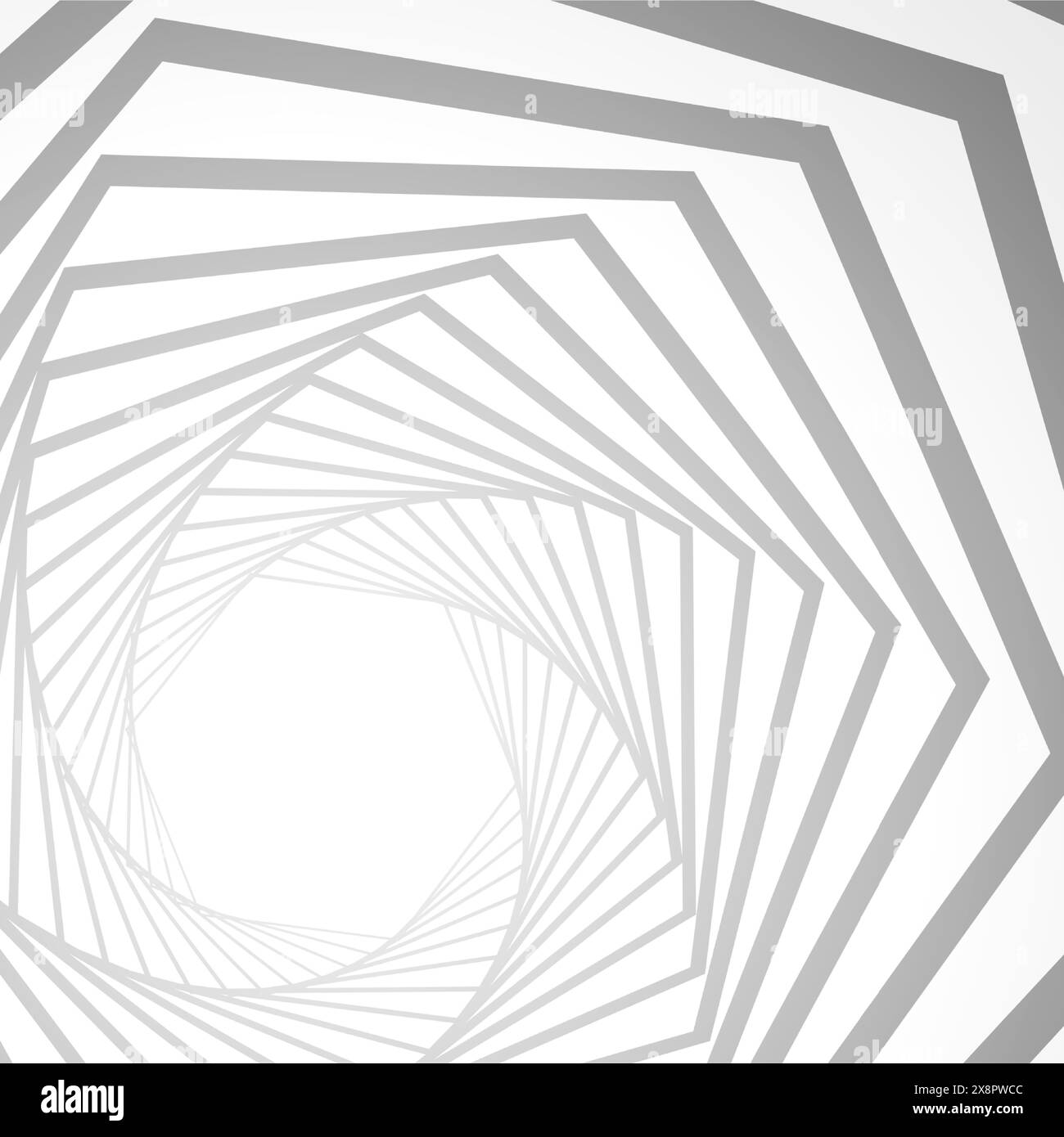 A monochrome, geometric pattern spirals towards a central point ...