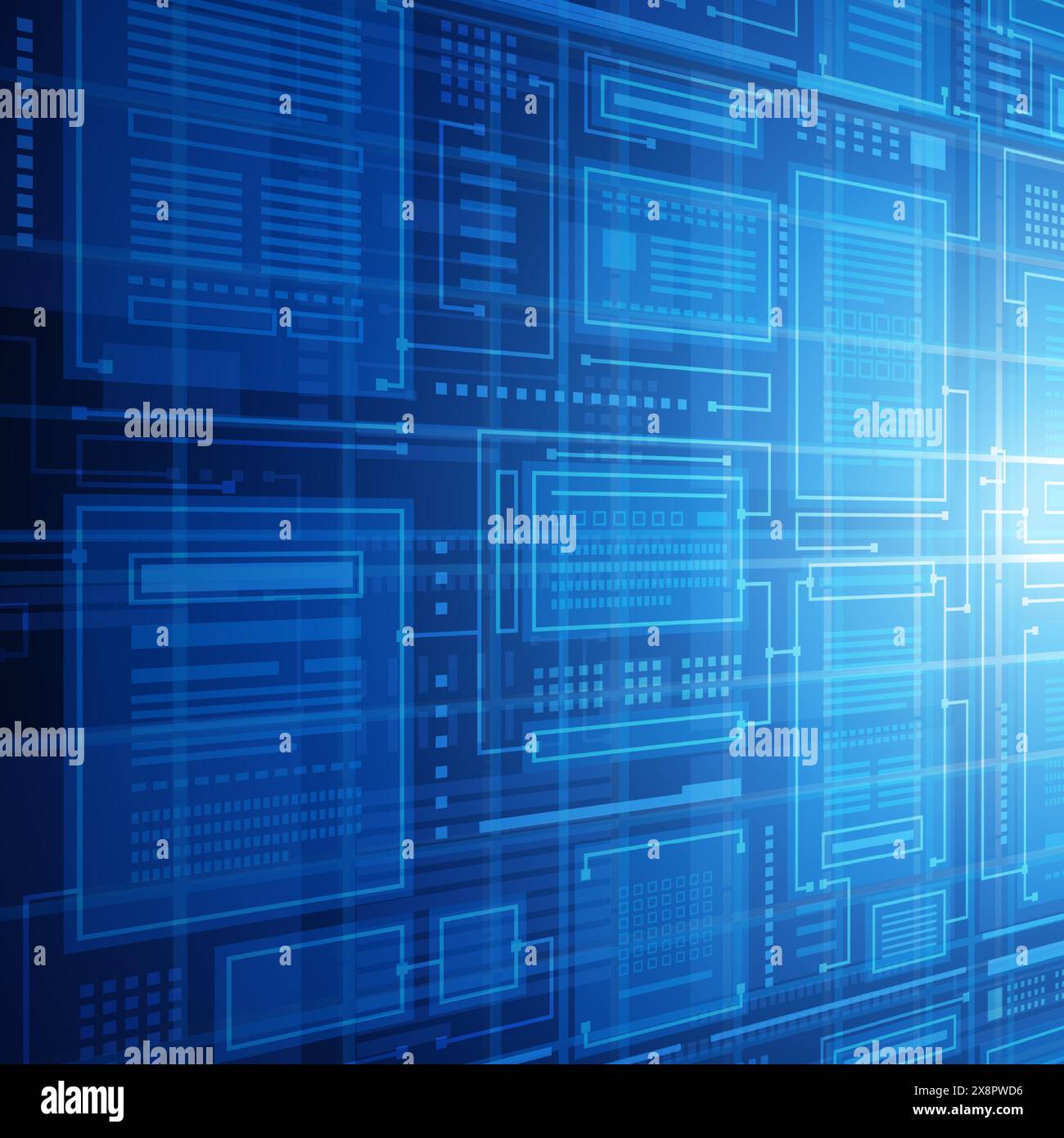 A close-up view of a circuit-like digital pattern in varying shades of ...