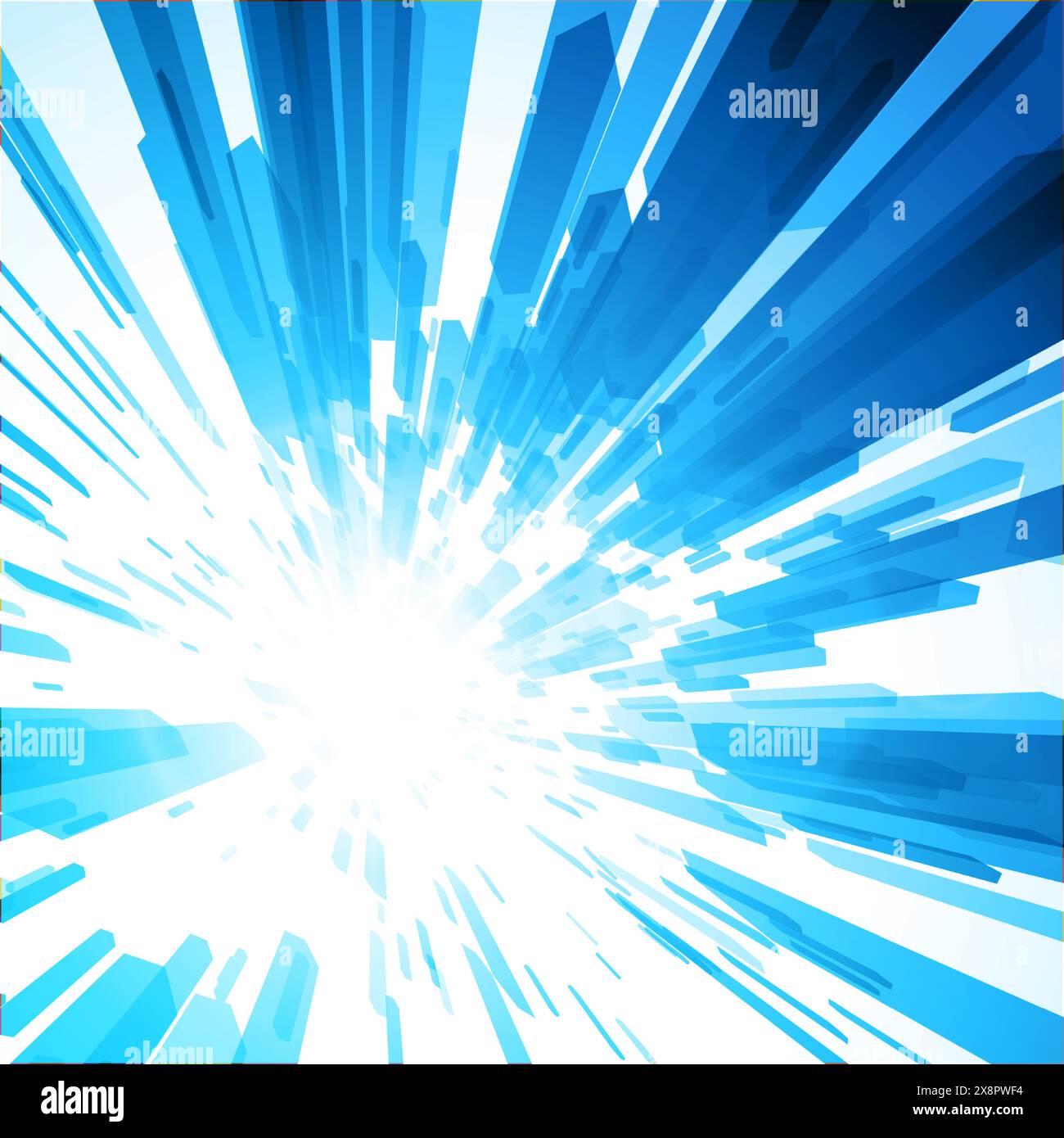 A dynamic burst of blue lines radiates energetically from a central ...