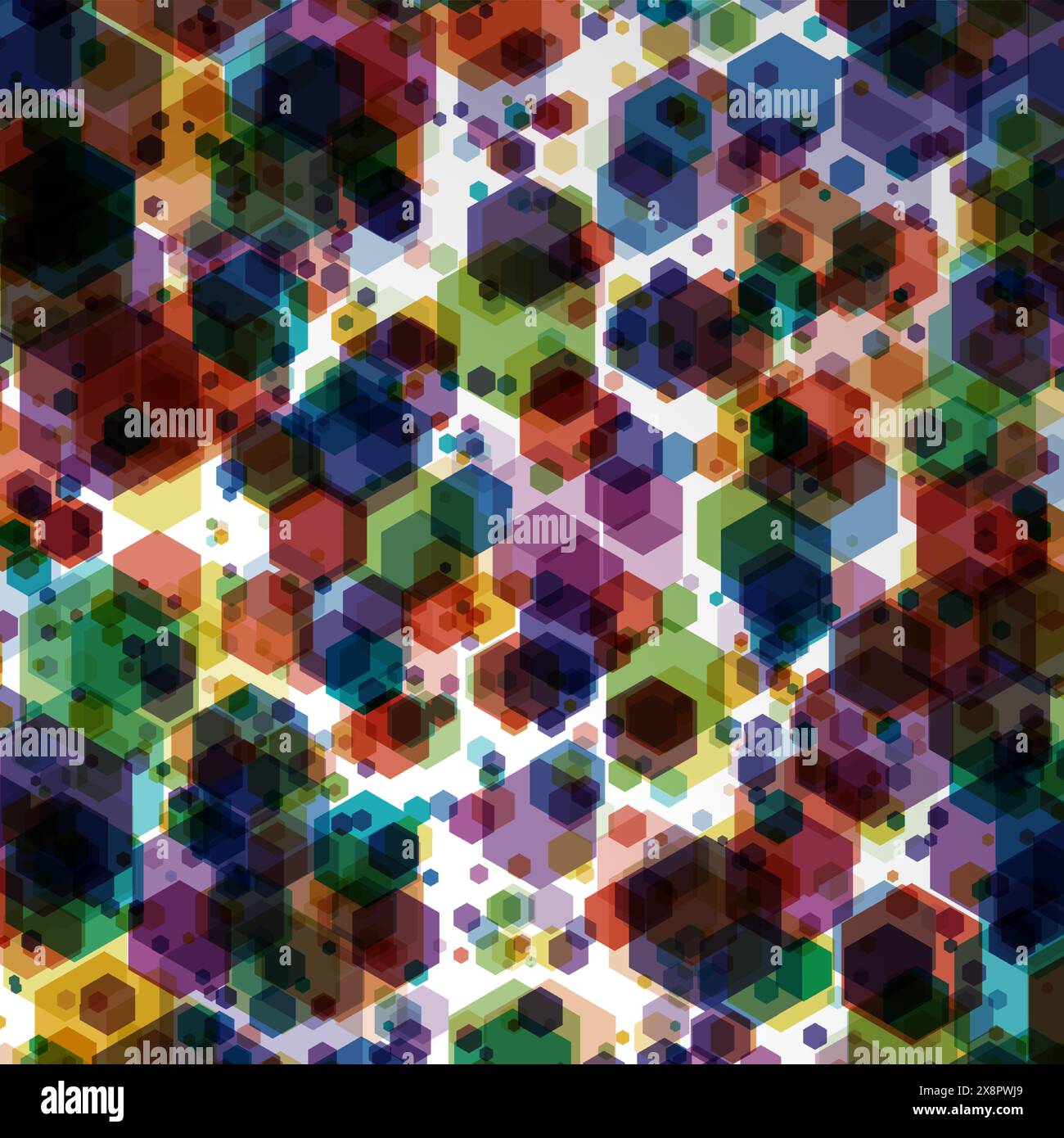 A vibrant array of hexagons in a multitude of colors creates a dynamic ...