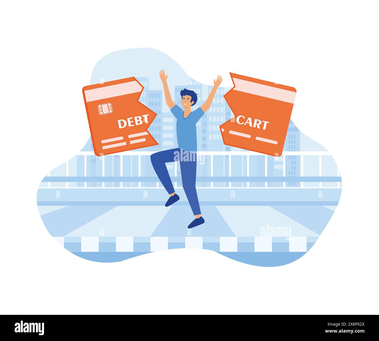 Trap of credit card debt concept. young man happy after paying off ...