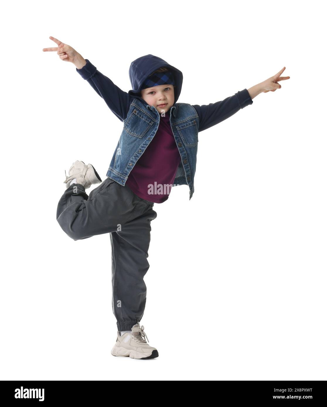 Happy little boy dancing on white background Stock Photo - Alamy