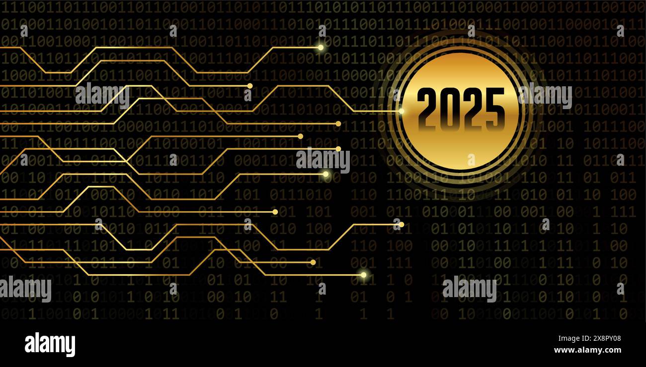 2025 golden number on binary code background vector illustration Stock Vector Image & Art - Alamy