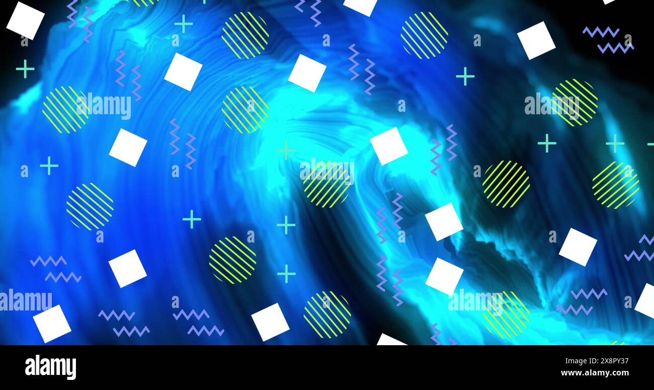 Image of pattern moving on seamless loop over blue glowing light trails ...