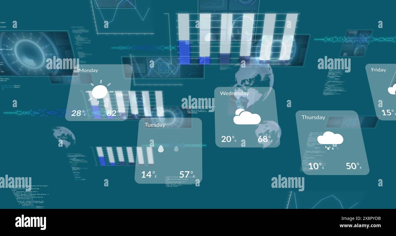 Image of scopes scanning and data processing over blue background Stock Photo - Alamy