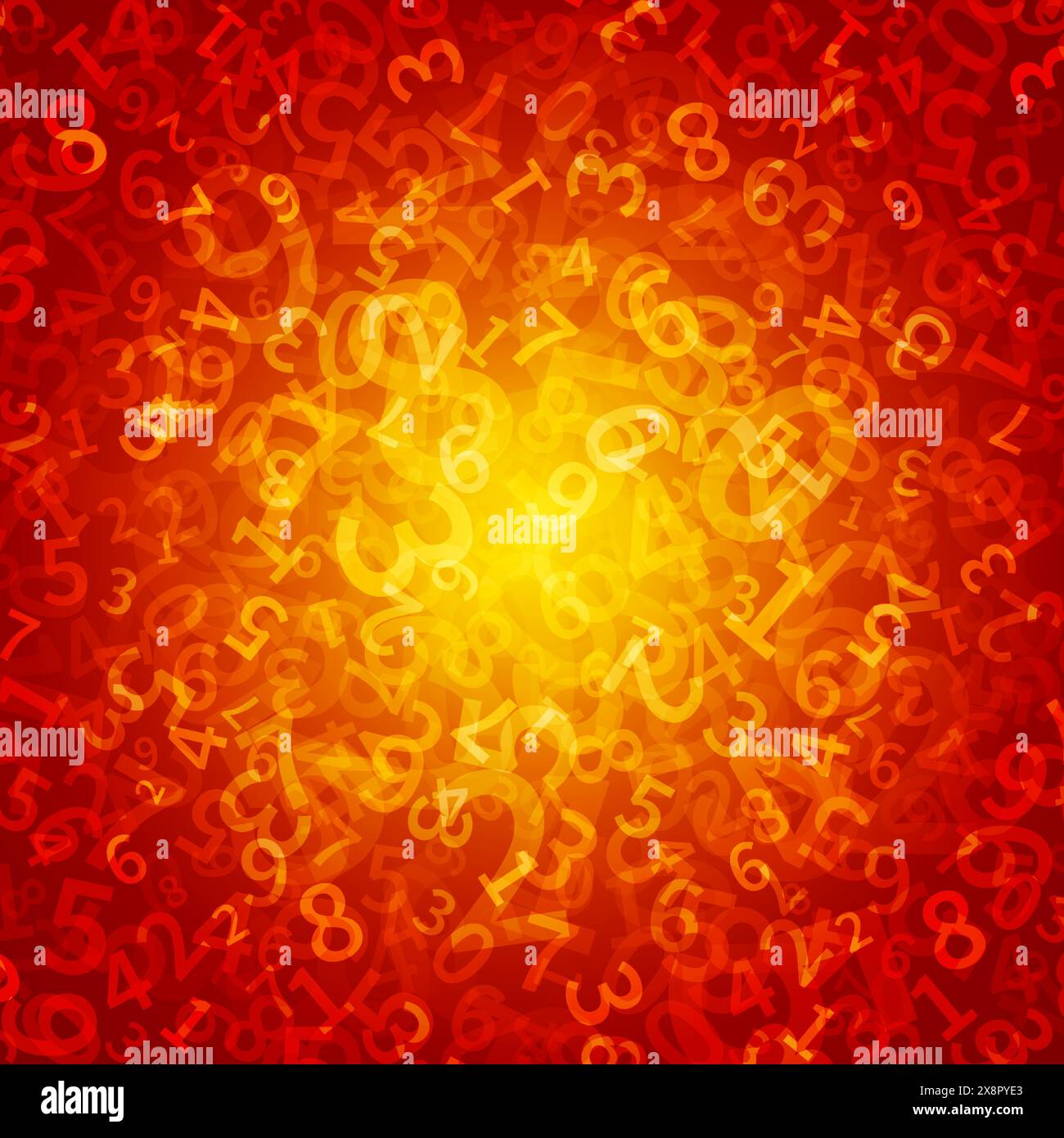 A orange abstract background filled with various numbers and symbols in ...