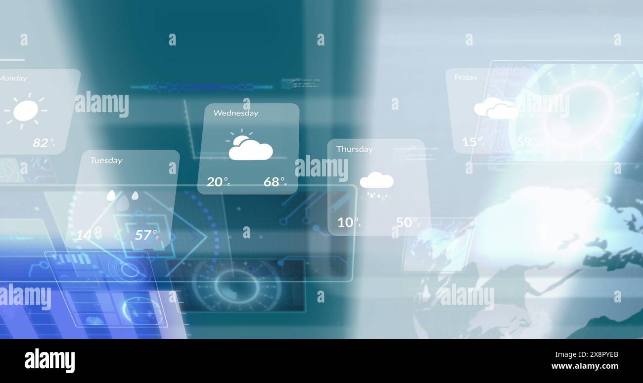 Image of scopes scanning and data processing over blue background Stock ...