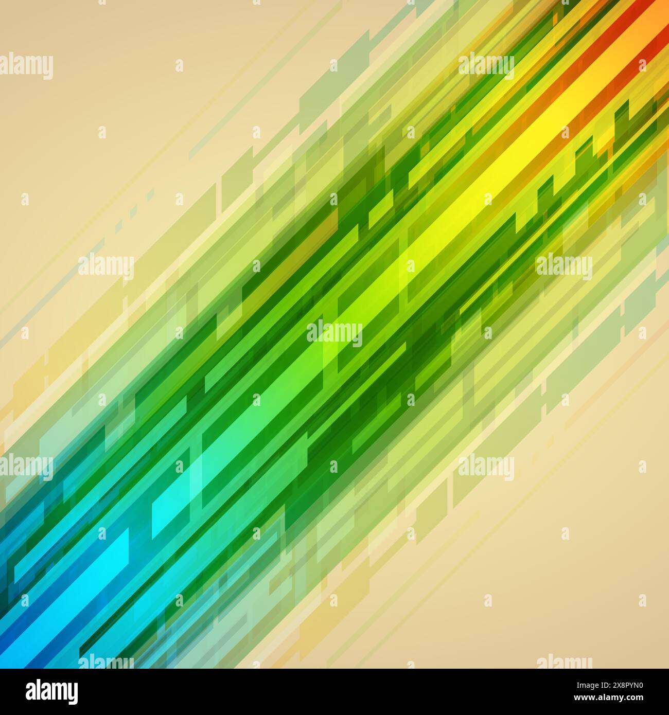An abstract composition featuring various shades of green and yellow intersecting lines ...