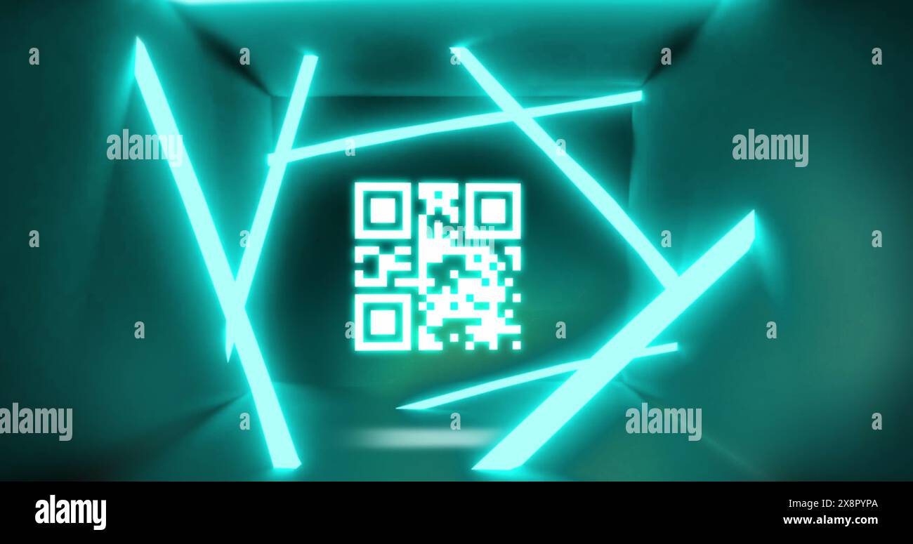 Image of qr code data processing over neon green lines background Stock Photo - Alamy