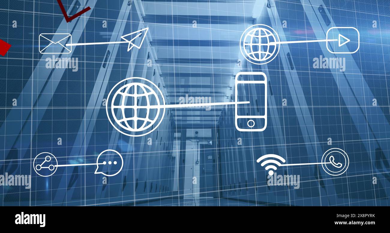 Image Of Statistical Data Processing And Multiple Digital Icons Against