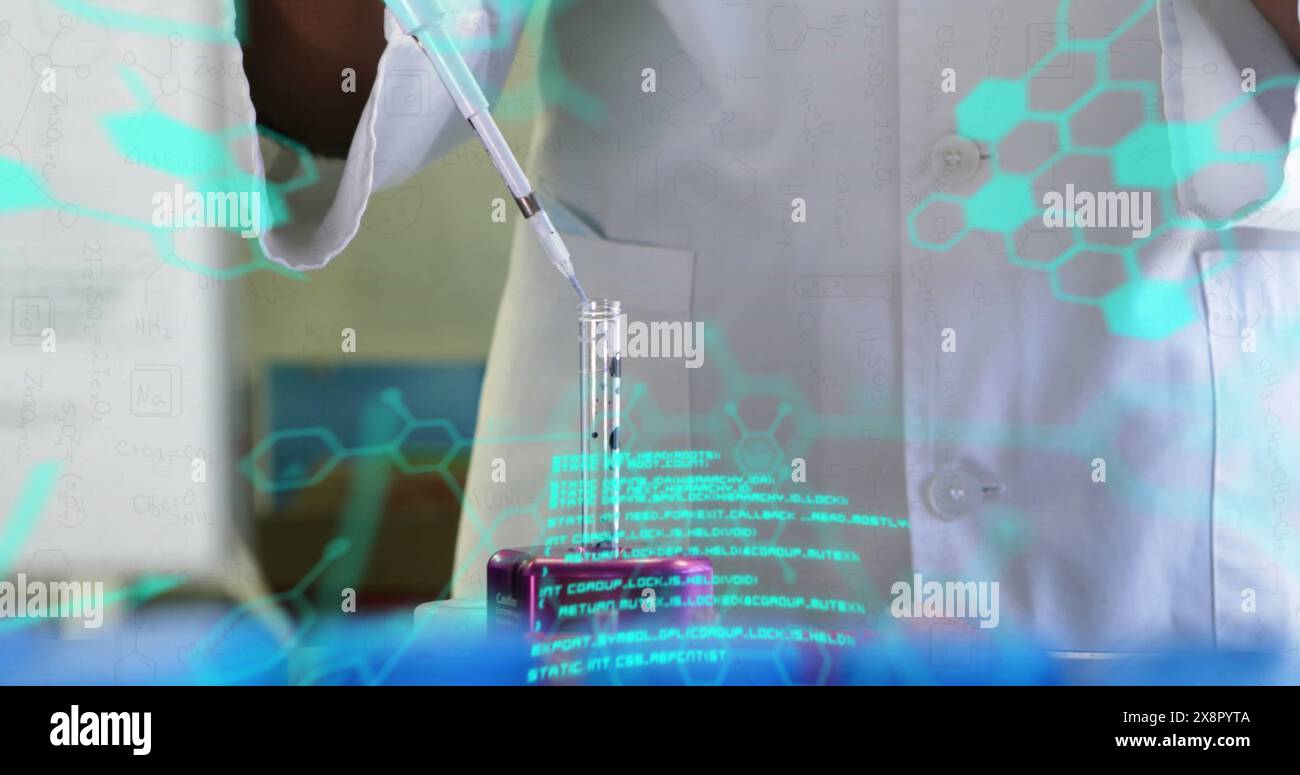 Image of scientific data processing over biracial male scientist with ...