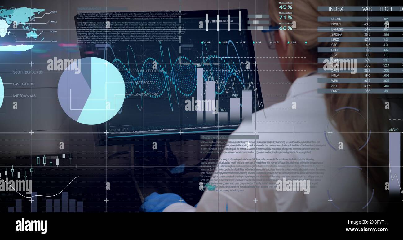 Image of scientific data processing over caucasian female scientist ...