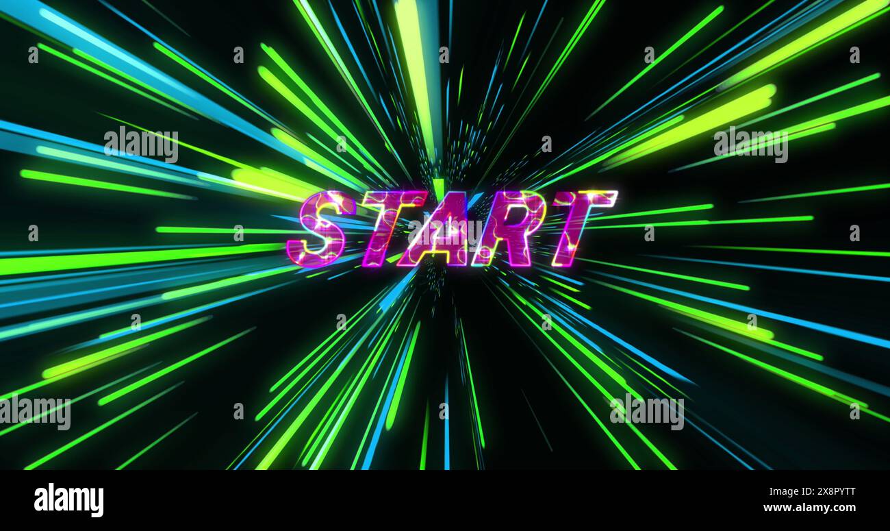 Image of start text over neon light trails on black background Stock ...