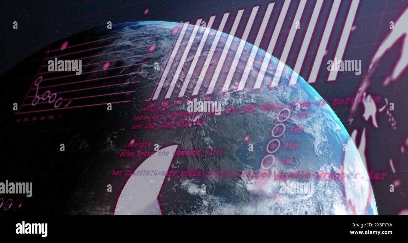 Image of statistical data processing against spinning globe in space ...