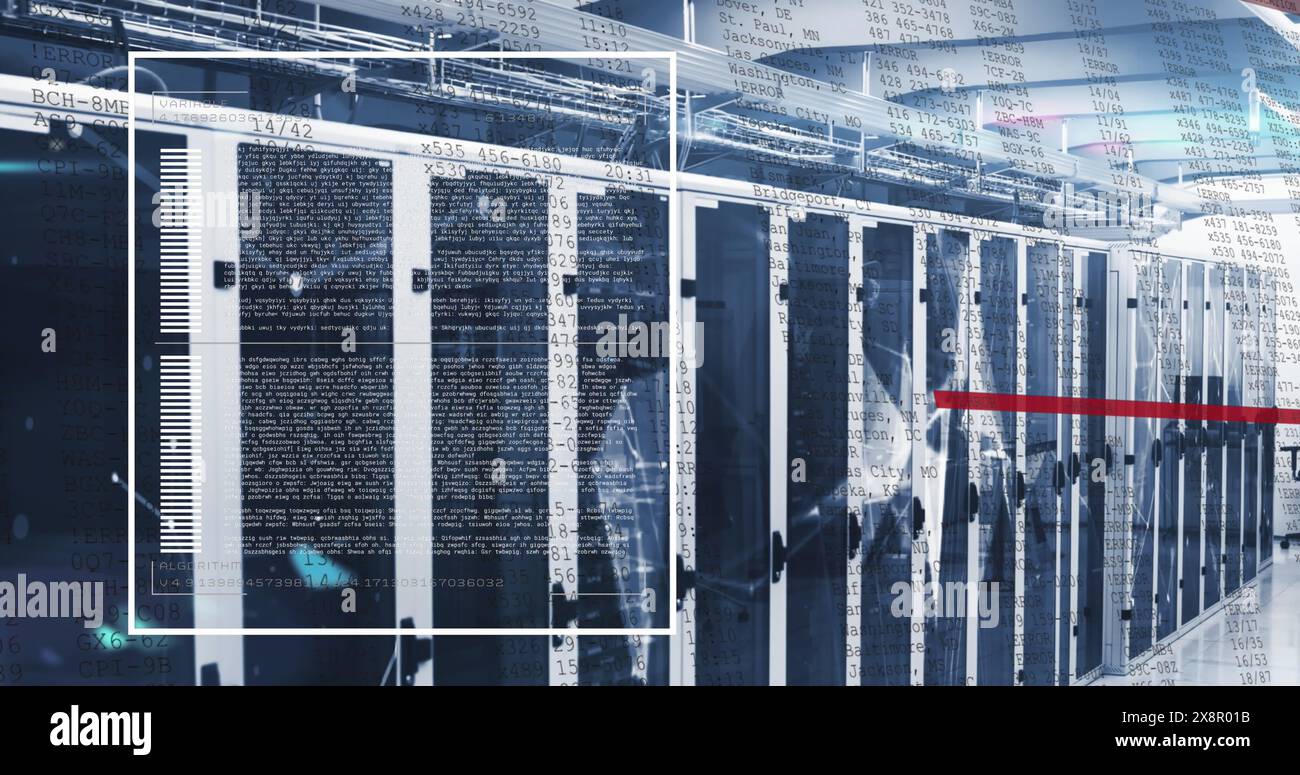 Image Of Computer Language Connected Dots Red Lines Moving Over Data