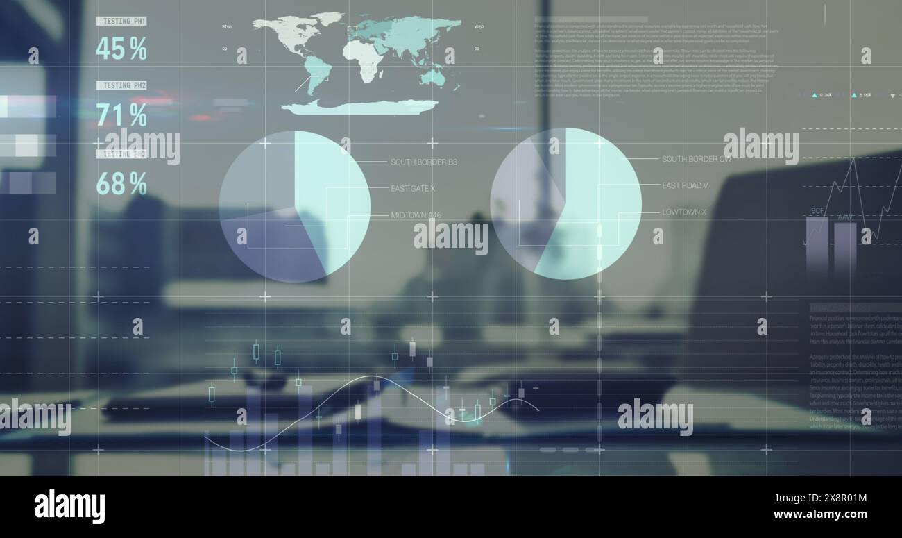 Image of statistical data processing against equipments on office desk Stock Photo - Alamy