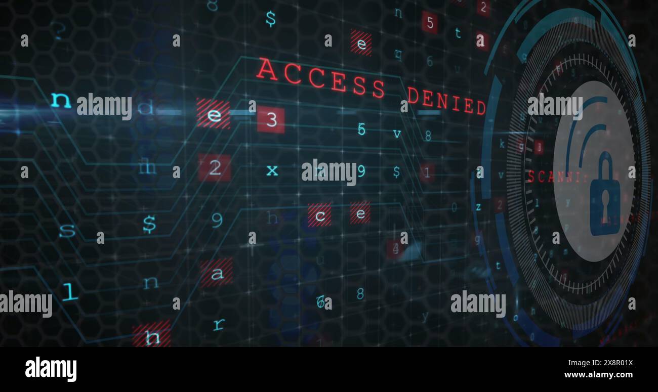 Image Of Security Padlock Icon Over Round Scanner Against Cyber Security Data Processing Cyber