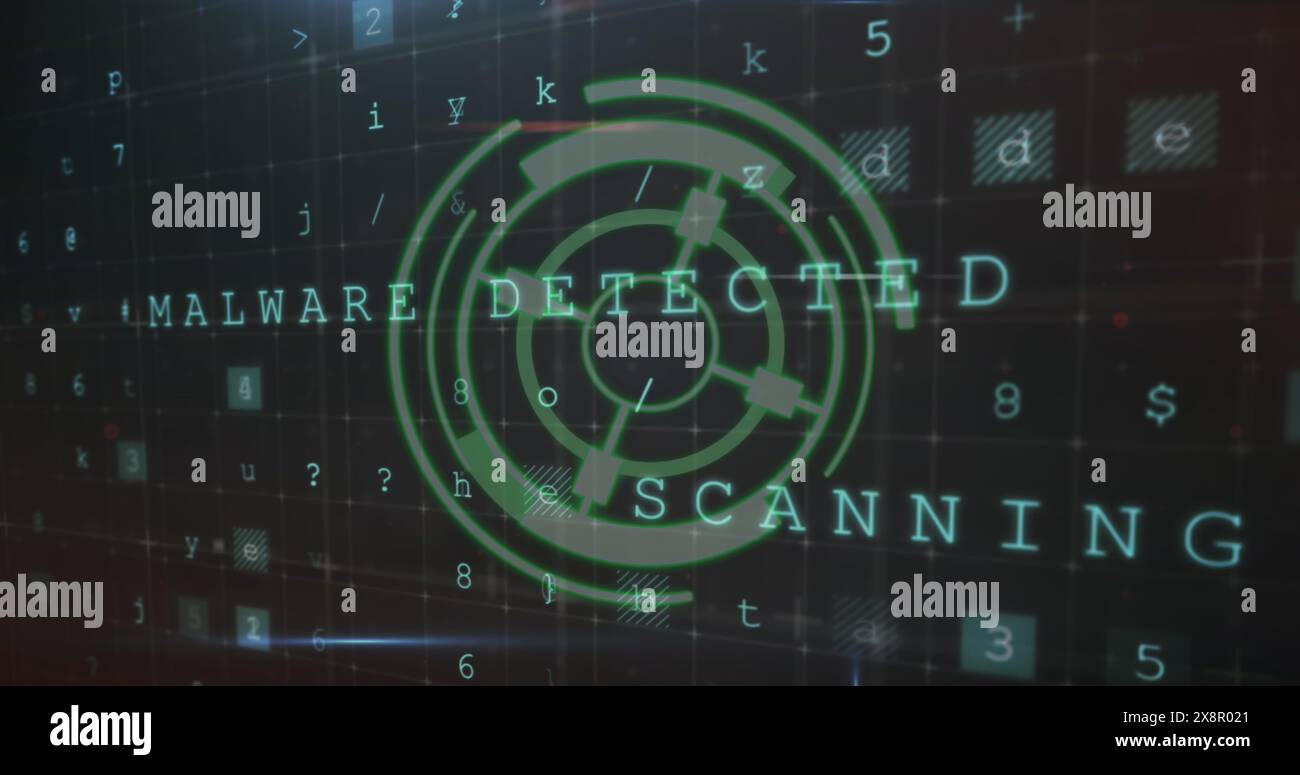 Image of round scanner over cyber security data processing against black background Stock Photo ...