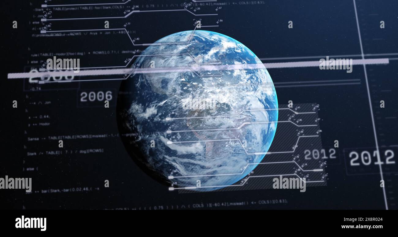 Image of interface with data processing against spinning globe in space ...