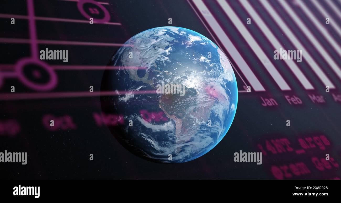 Image of statistical data processing against spinning globe in space Stock Photo - Alamy