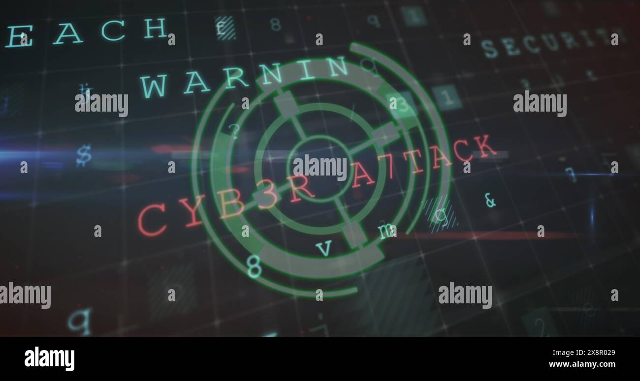Image of round scanner over cyber security data processing against ...