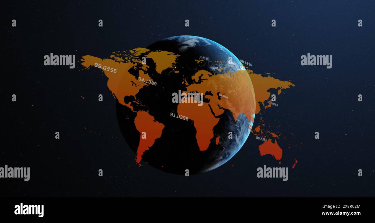Image of data processing over world map against spinning globe in space ...