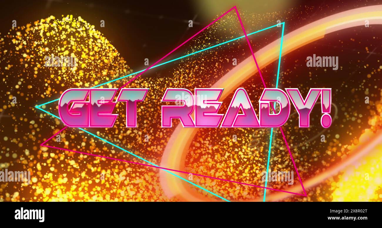 Image of get ready coin text banner over orange glowing digital waves ...