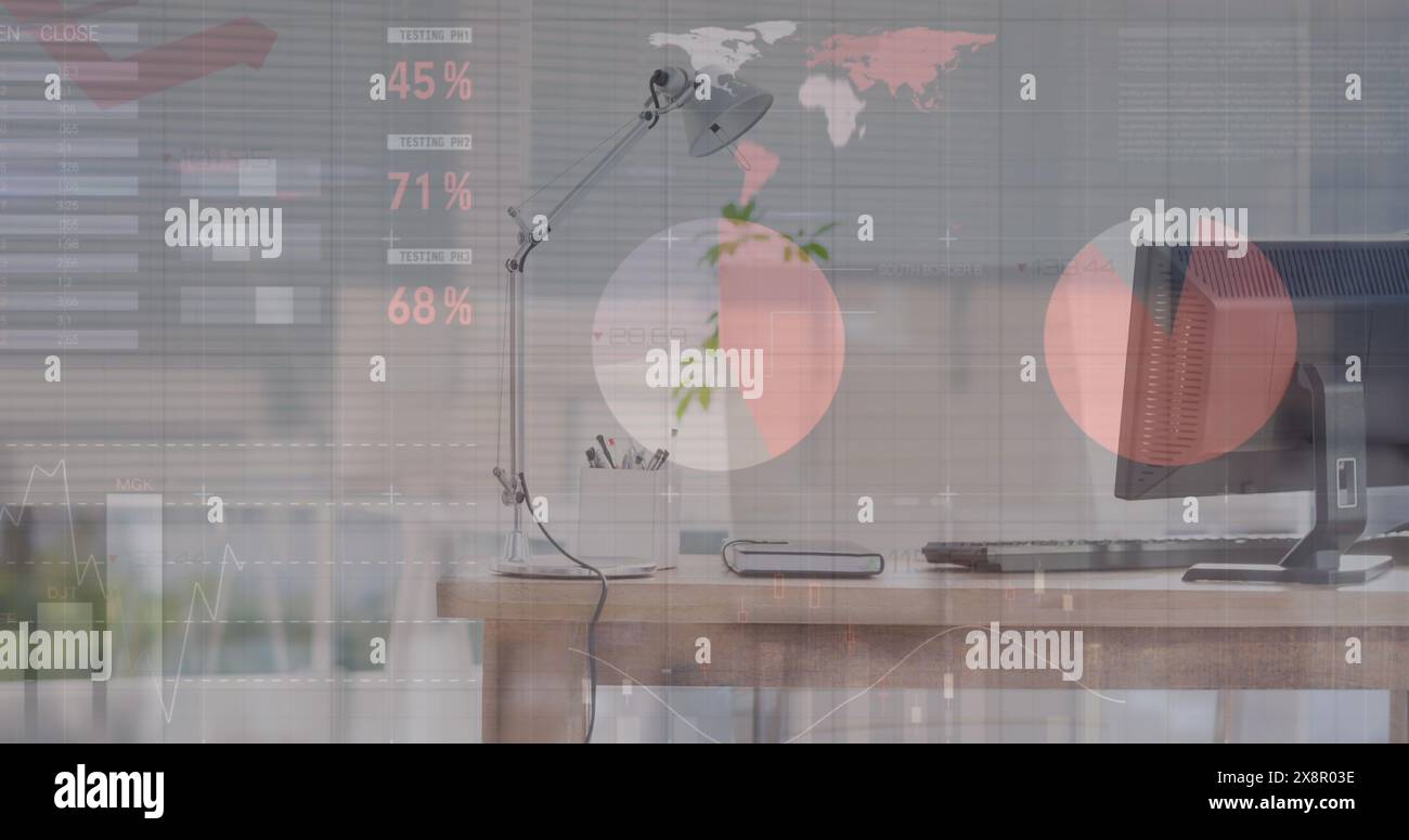Image of statistical data processing against view of office desk Stock Photo - Alamy