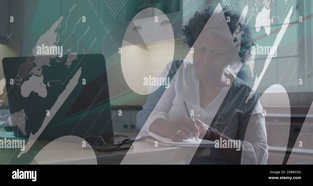 Image of statistical data processing against biracial senior woman ...