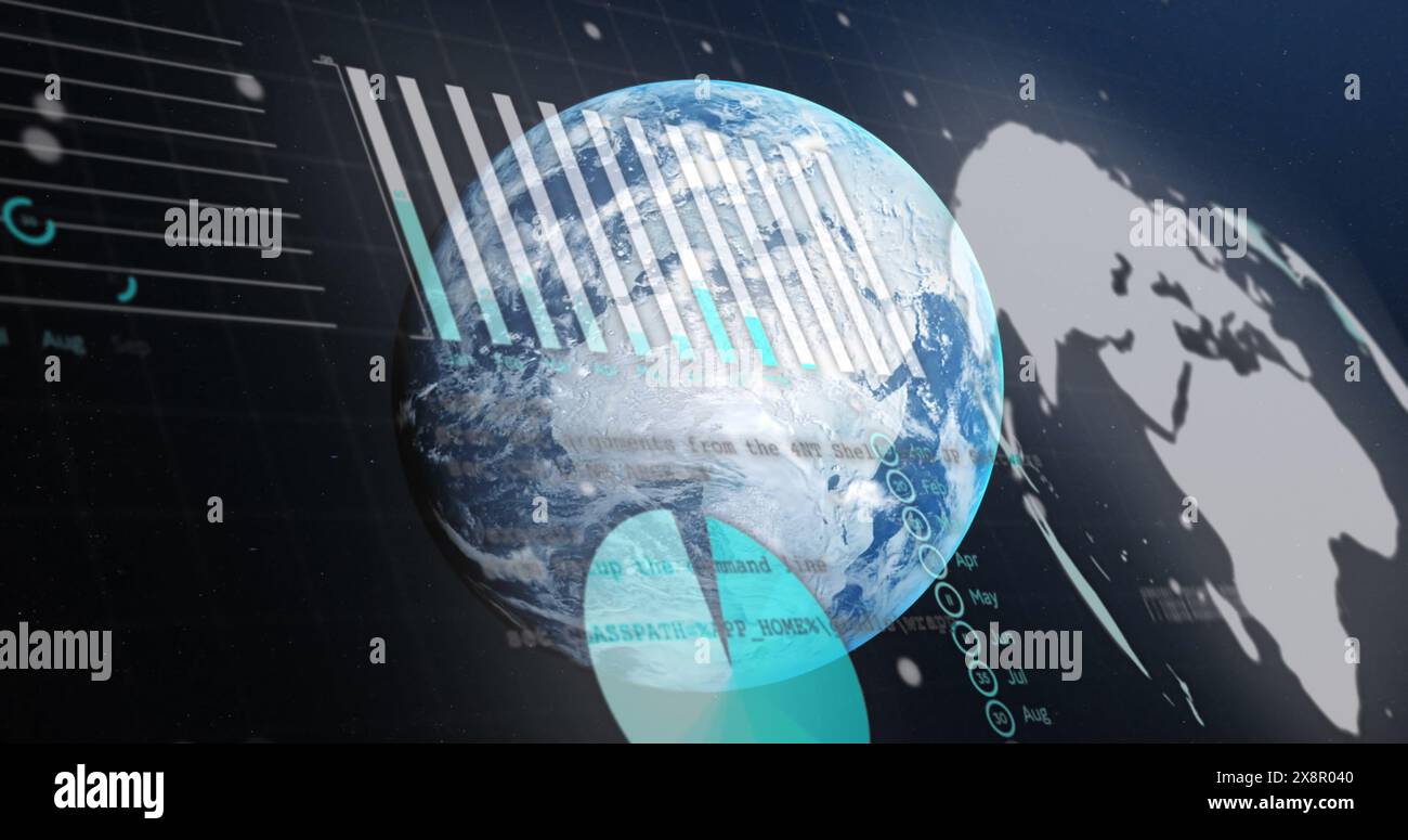 Image of statistical data processing against spinning globe in space Stock Photo - Alamy