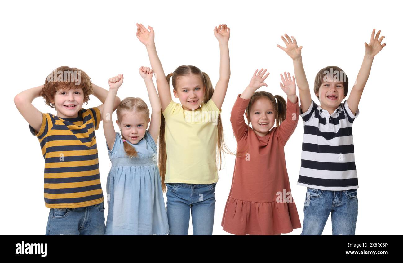 Portrait with group of children on white background Stock Photo - Alamy