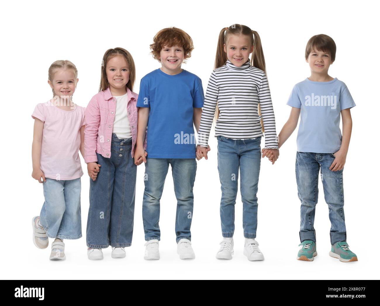 Full length portrait with group of cute children on white background ...