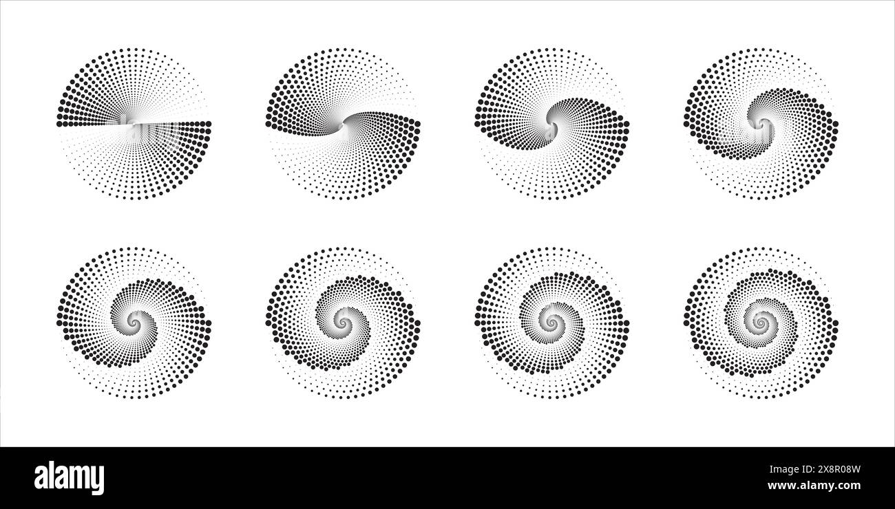 Concentric circles with swirled dotted lines isolated on white ...