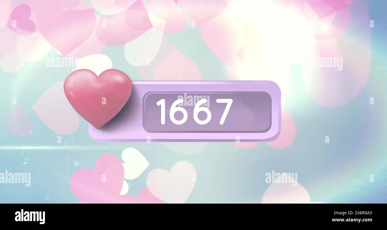Image of heart shape, changing numbers in notification bar over hearts ...