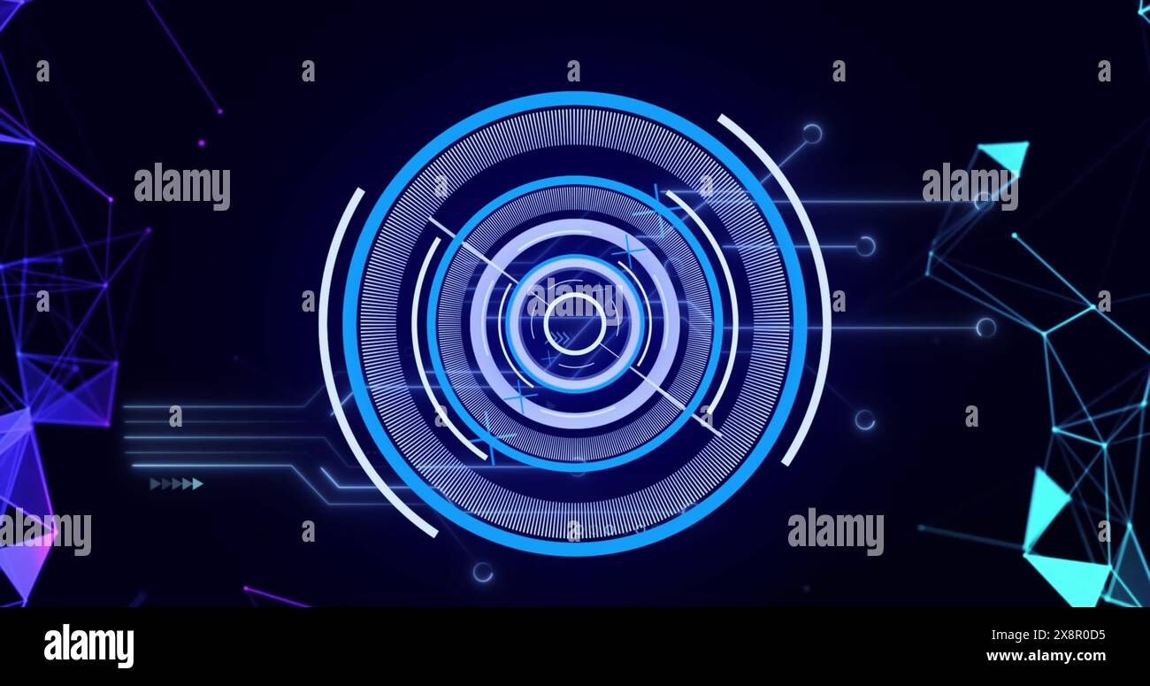 Image Of Loading Circles With Connected Dots And Circuit Board Pattern