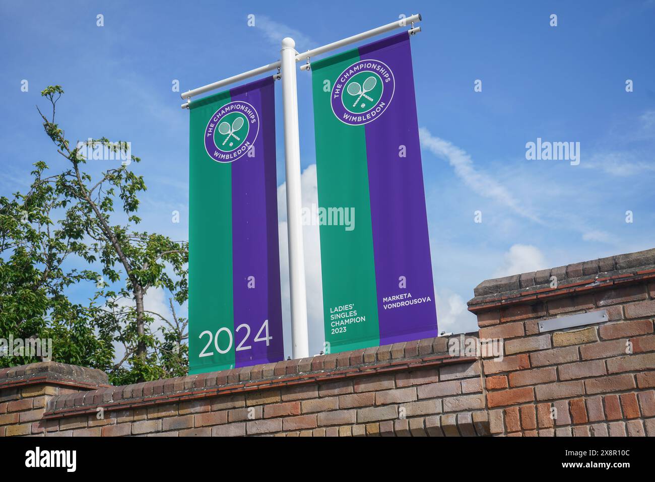 Wimbledon London, UK. 27 May, 2024. Banners are displayed at the (AELTC ...