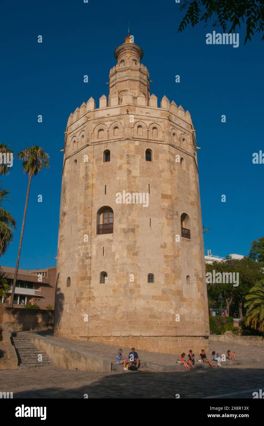 Spain: The 13th century Torre del Oro (Tower of Gold) situated on the ...