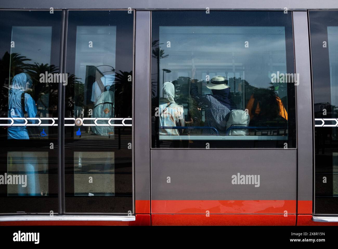 Passengers inside a tramway in Casablanca, Grand Casablanca, Morocco on ...