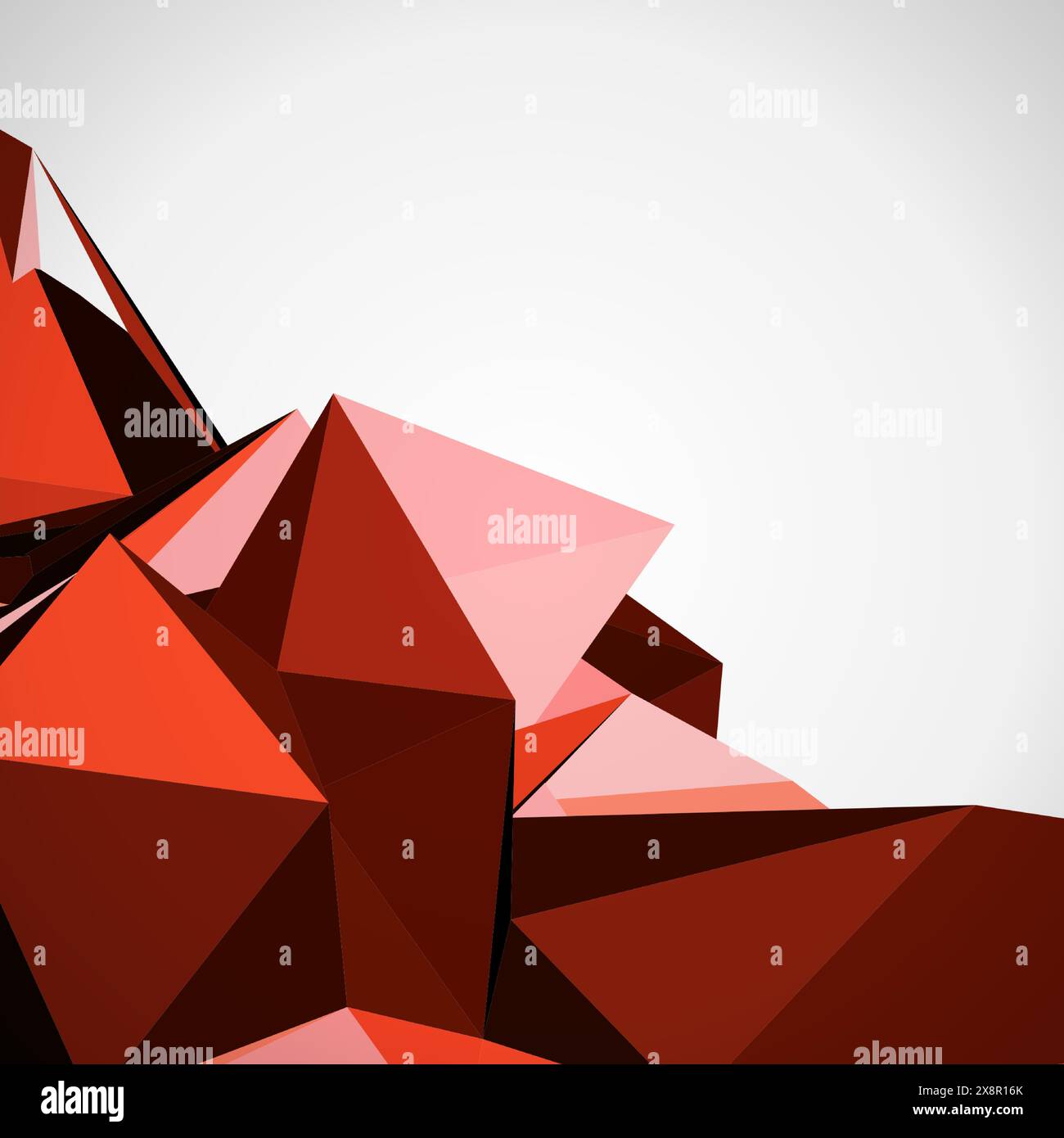 Various red abstract shapes are scattered across a clean white ...