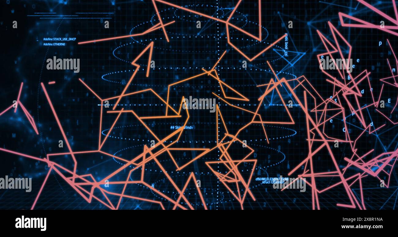 Image Of Connected Dots Moving Over Binary Codes And Computer Language