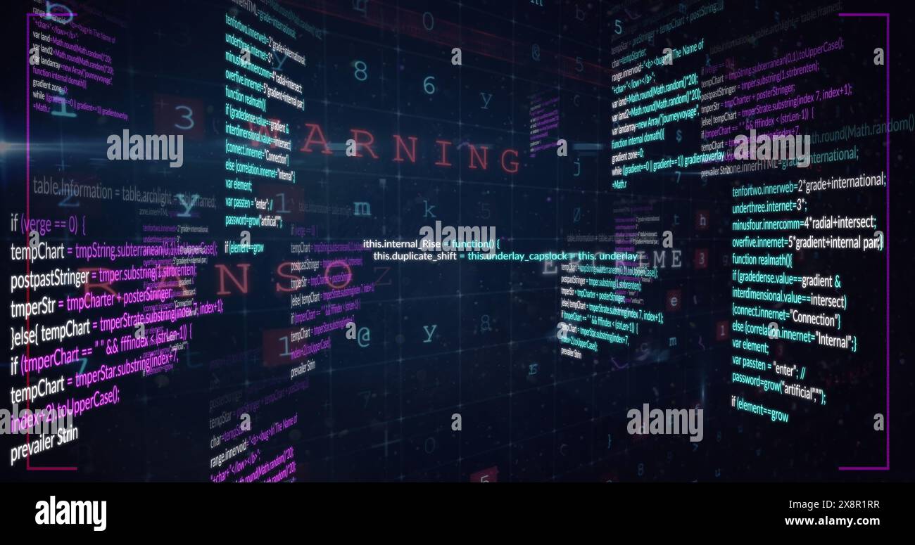 Colorful lines of code floating in dark background, creating a ... Colorful lines of code floating in dark background, creating a ...