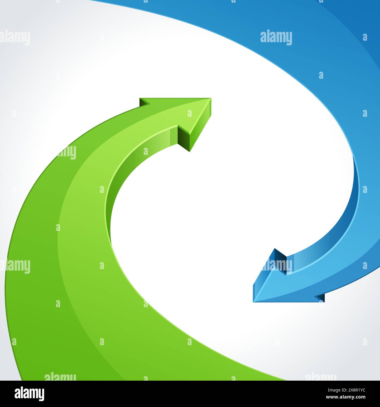 A green arrow and a blue arrow pointed in opposite directions on an ...